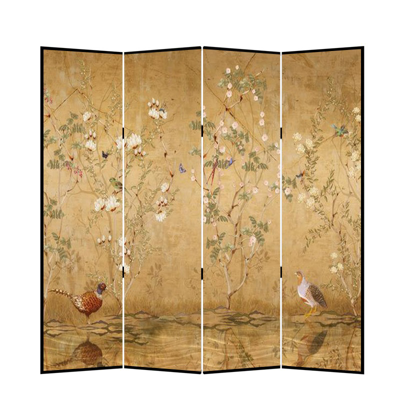 Four-Panel Hand Painted Screen MAGPIE & GINGKO - CNJ1– issens